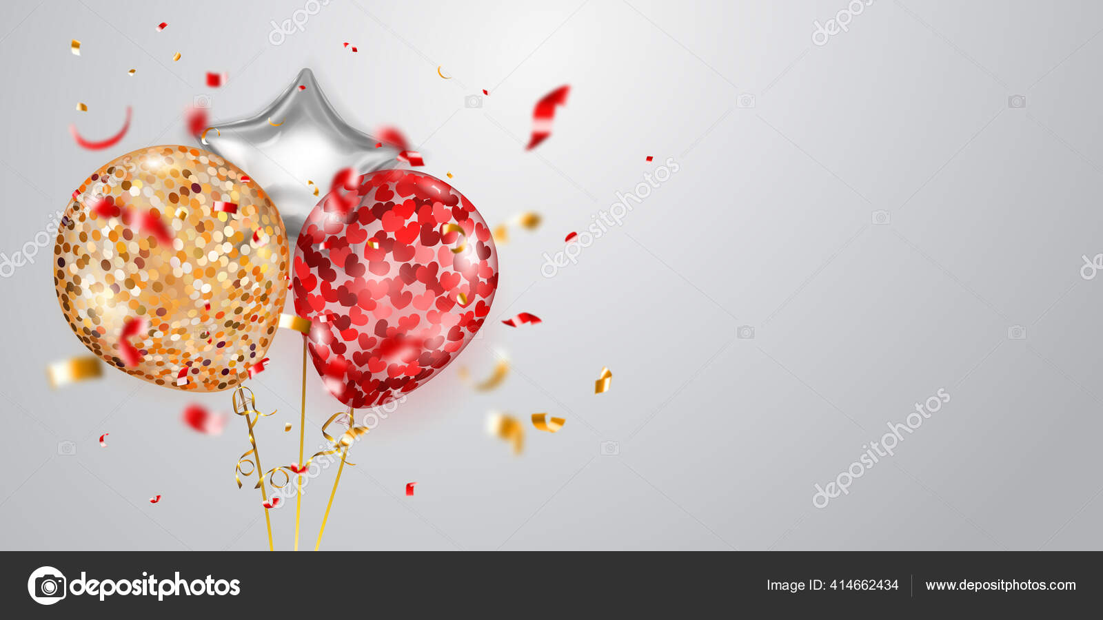 Festive Background Golden Red Silver Air Balloons Shiny Pieces ...