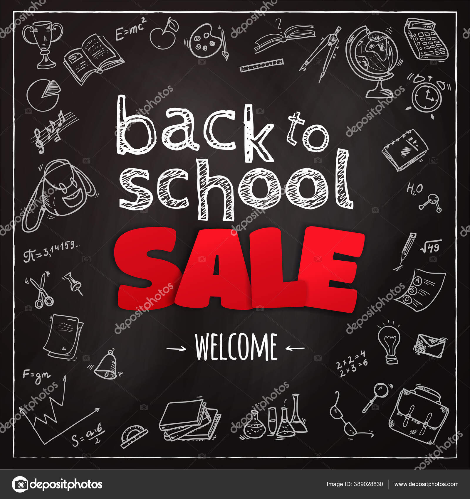 Welcome Back School Sale Background Hand Drawn Doodle Elements ...