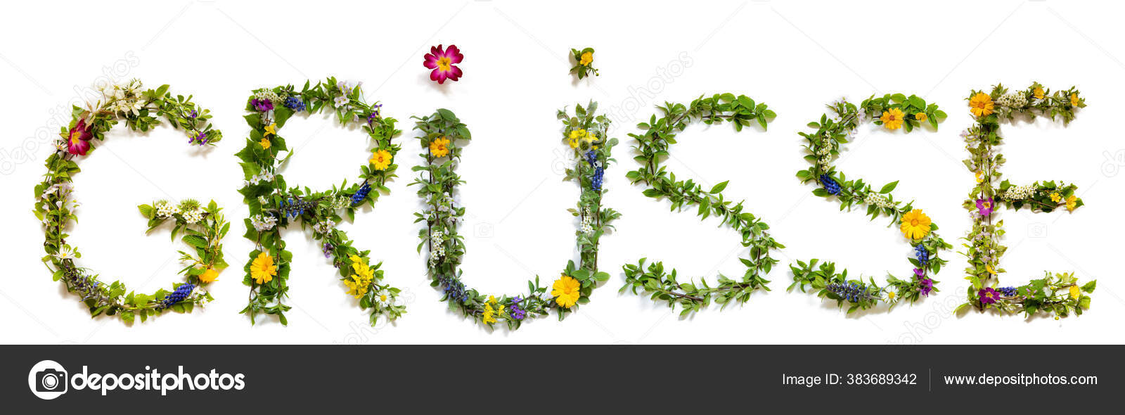 Flower And Blossom Letter Building Word Gruesse Means Greetings — Stock ...