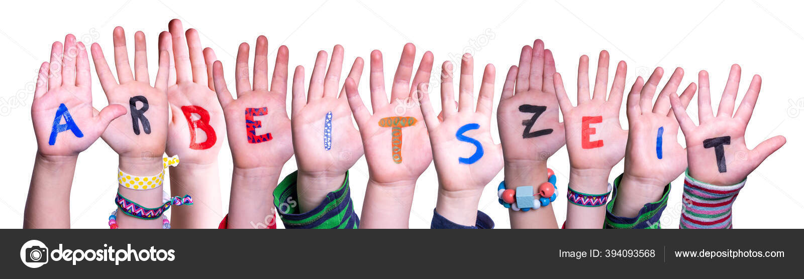 Children Hands Building Arbeitszeit Means Working Hours, Isolated ...
