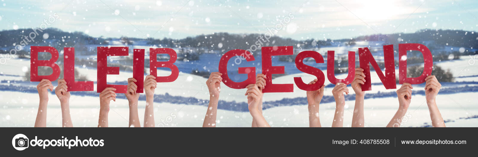 People Hands Holding Word Bleib Gesund Means Stay Healthy, Winter ...