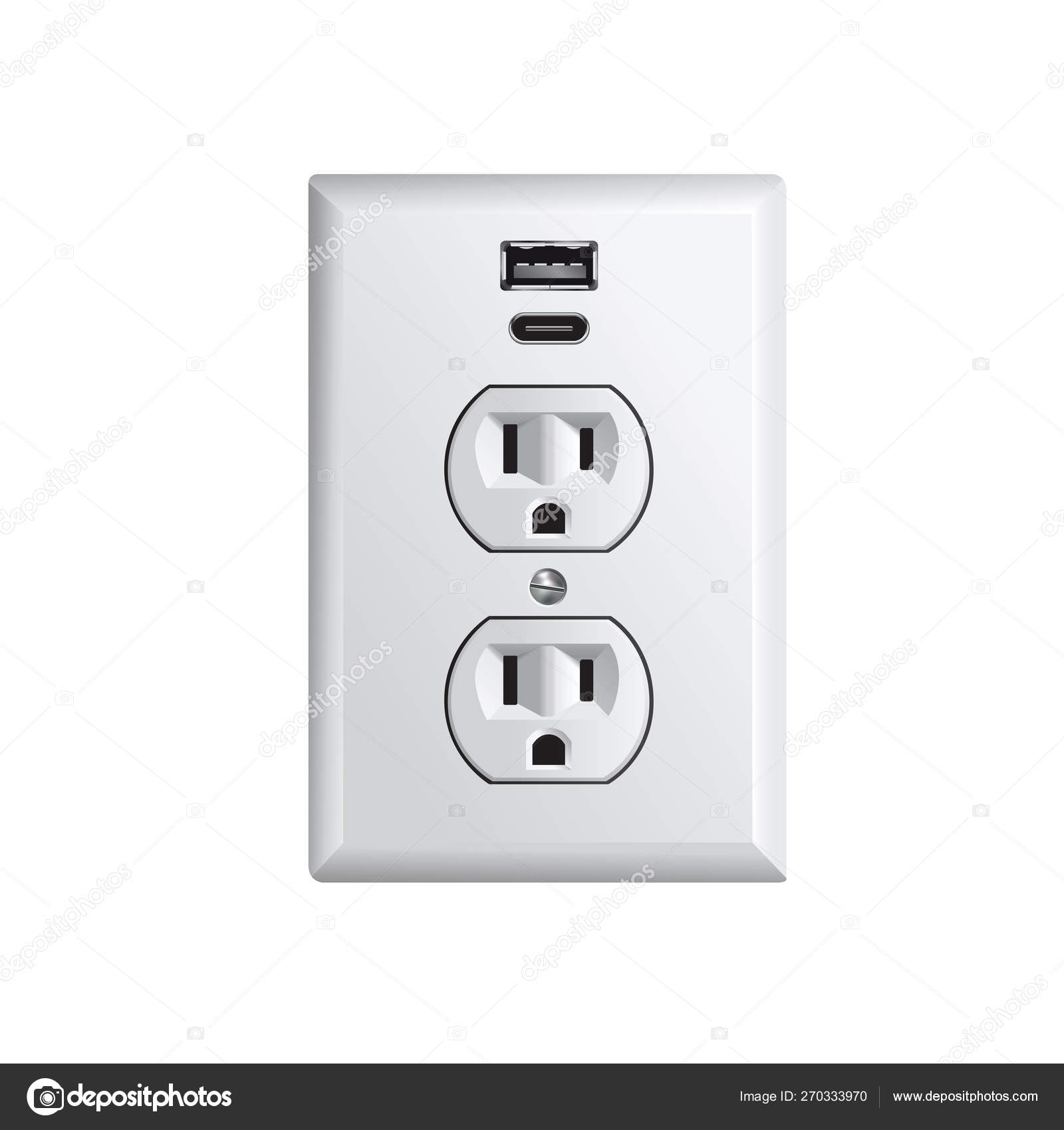Electrical power socket with USB and USB type C Stock Vector by ...