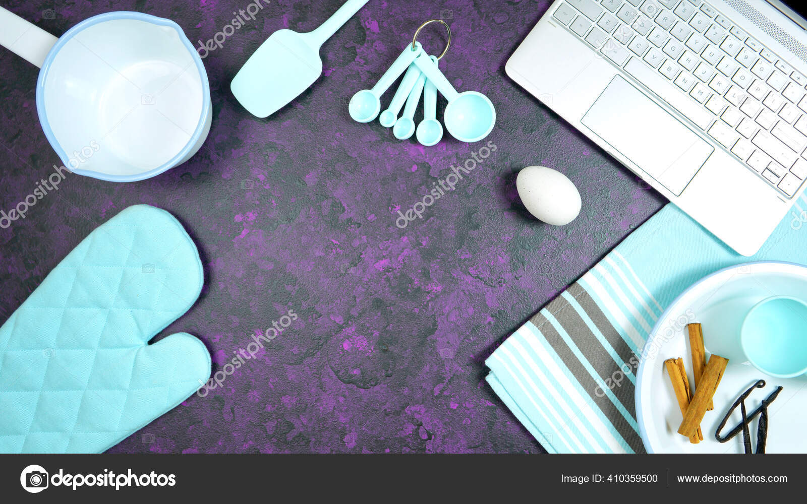Cooking baking food theme desktop workspace on stylish purple ...