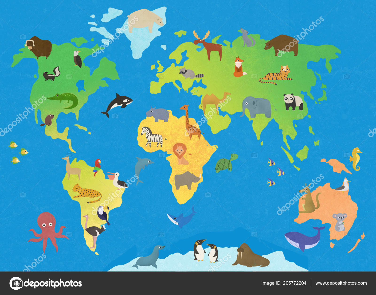 Poster Map Animals World — Stock Photo © lisamaisak #205772204