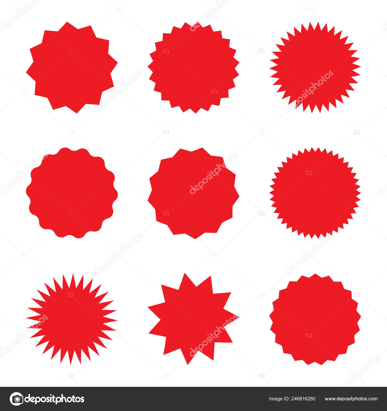 Blank Red Promo Stickers Set Starburst Graphic Sunburst Shine Stamp ...