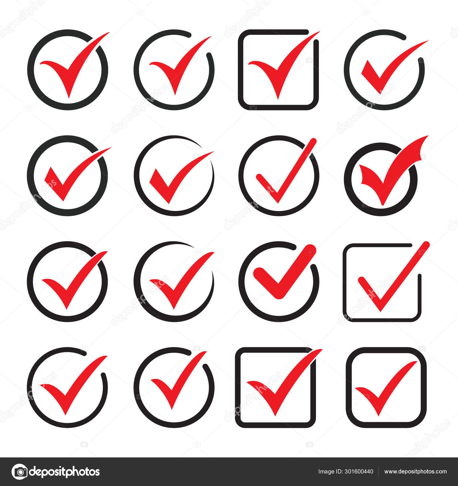 Red Tick Icon Vector Symbol Checkmark Isolated White Background Checked ...
