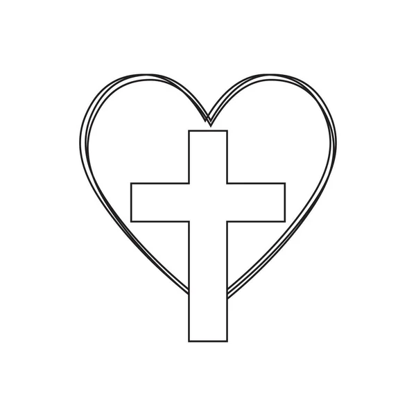 Christian Cross Icon Heart Shape Abstract Religious Symbol Vector