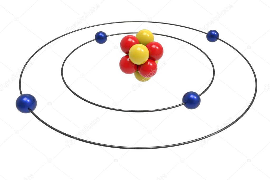 Modelo Bohr de Átomo de Berilio con protones, neutrones y electrones. Ciencia y química concepto ...
