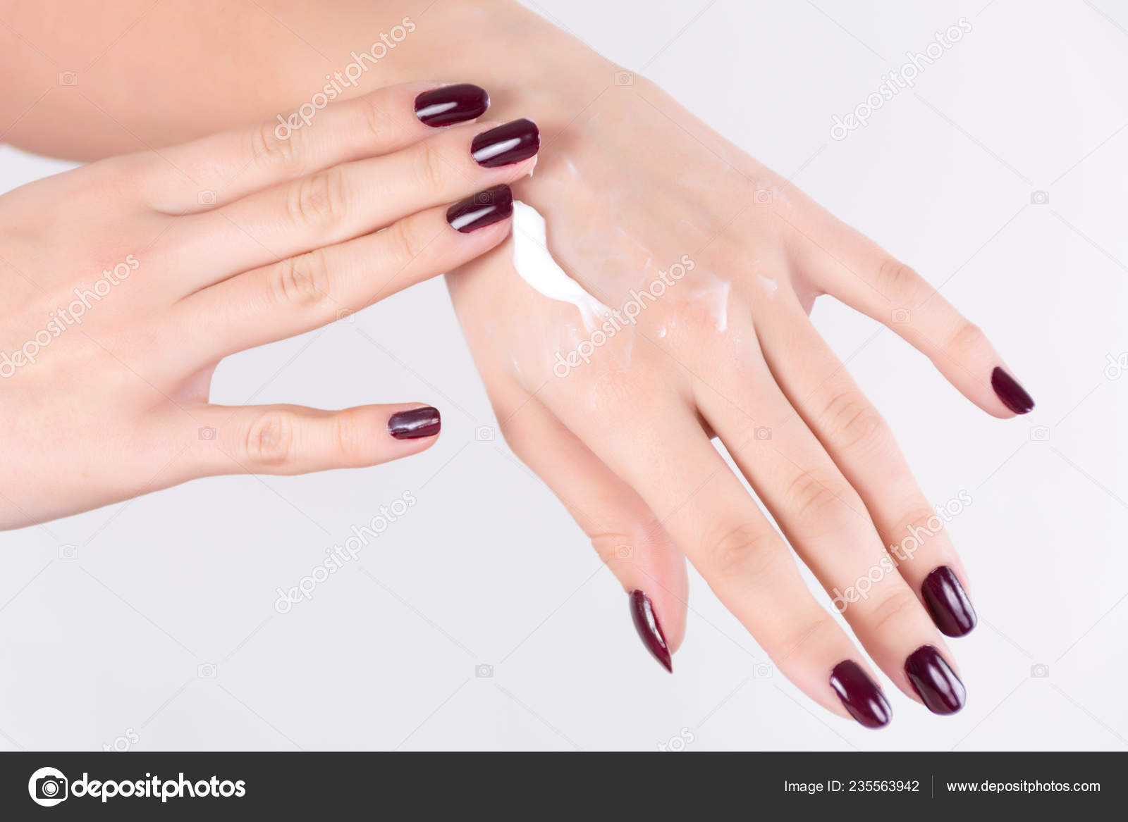 Young Girl Applying Hand Cream Skin Girl Has Red Wine Stock Photo by ...