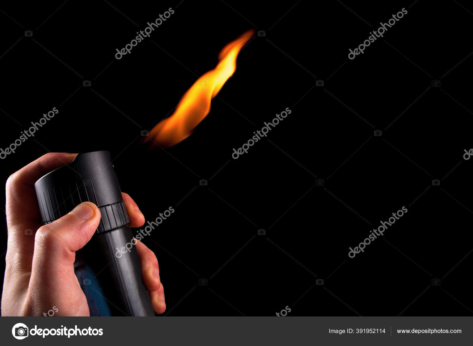 Fire Burning Out Deodorant Spray Hand Isolated Black Empty Space ...