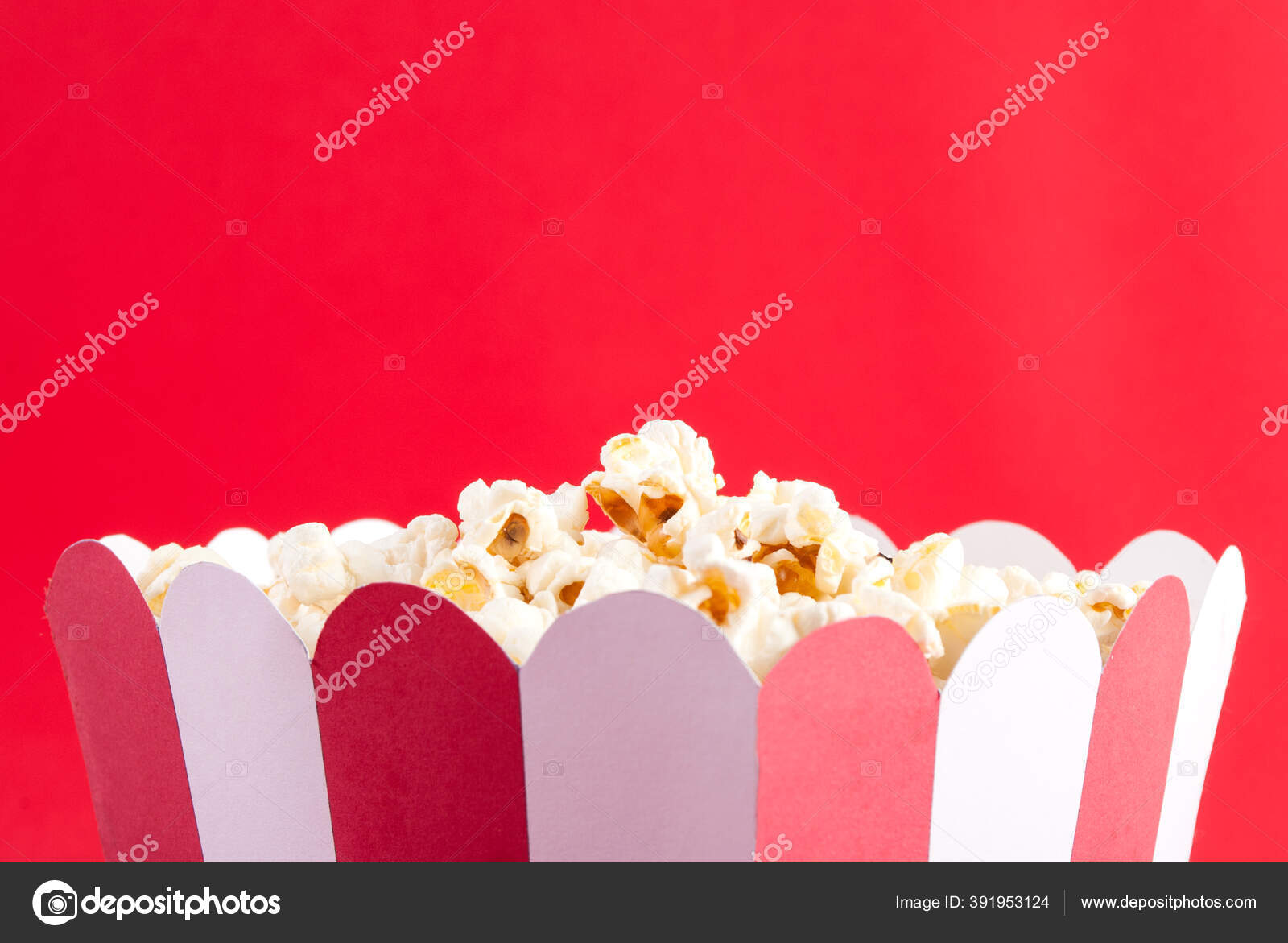 Close Popcorn Box Red Background — Stock Photo © Ema88 #391953124