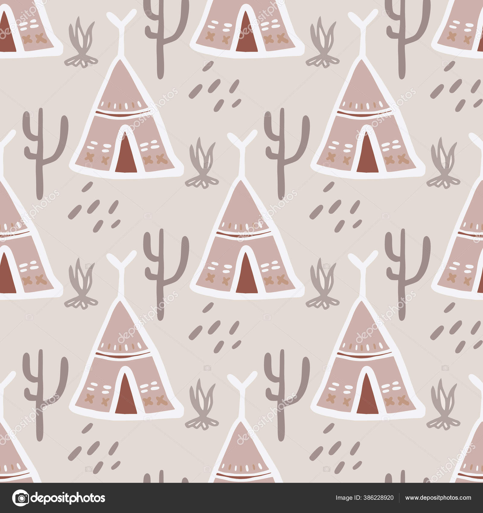 Cute Teepee Seamless Pattern Native Style Tribal Wallpaper Decorative ...