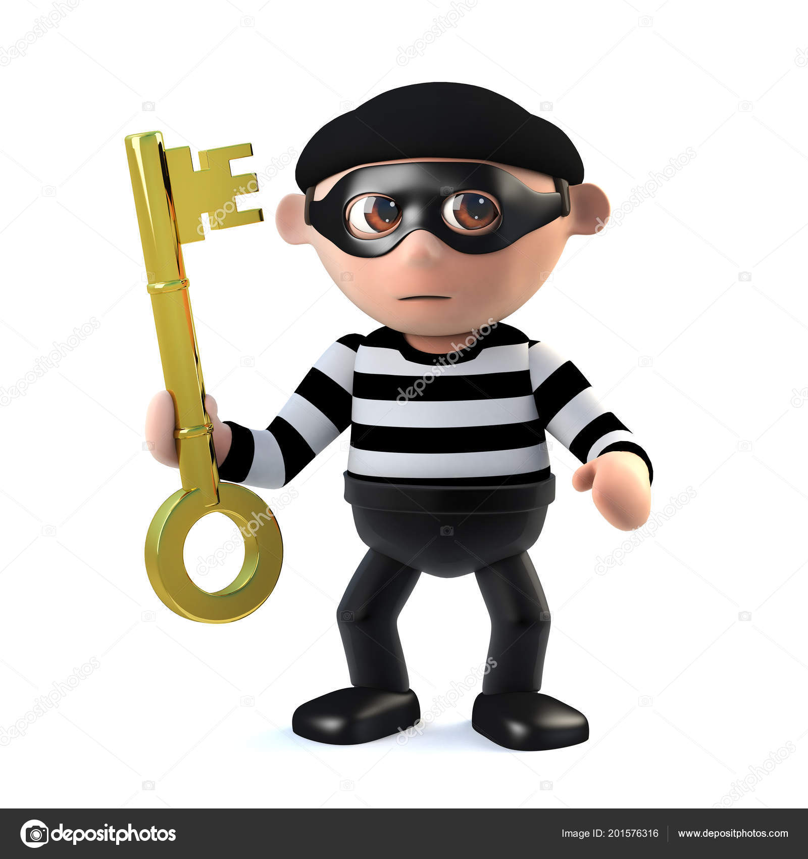 Render Burglar Cartoon Character Holding Gold Key Stock Illustration by ...