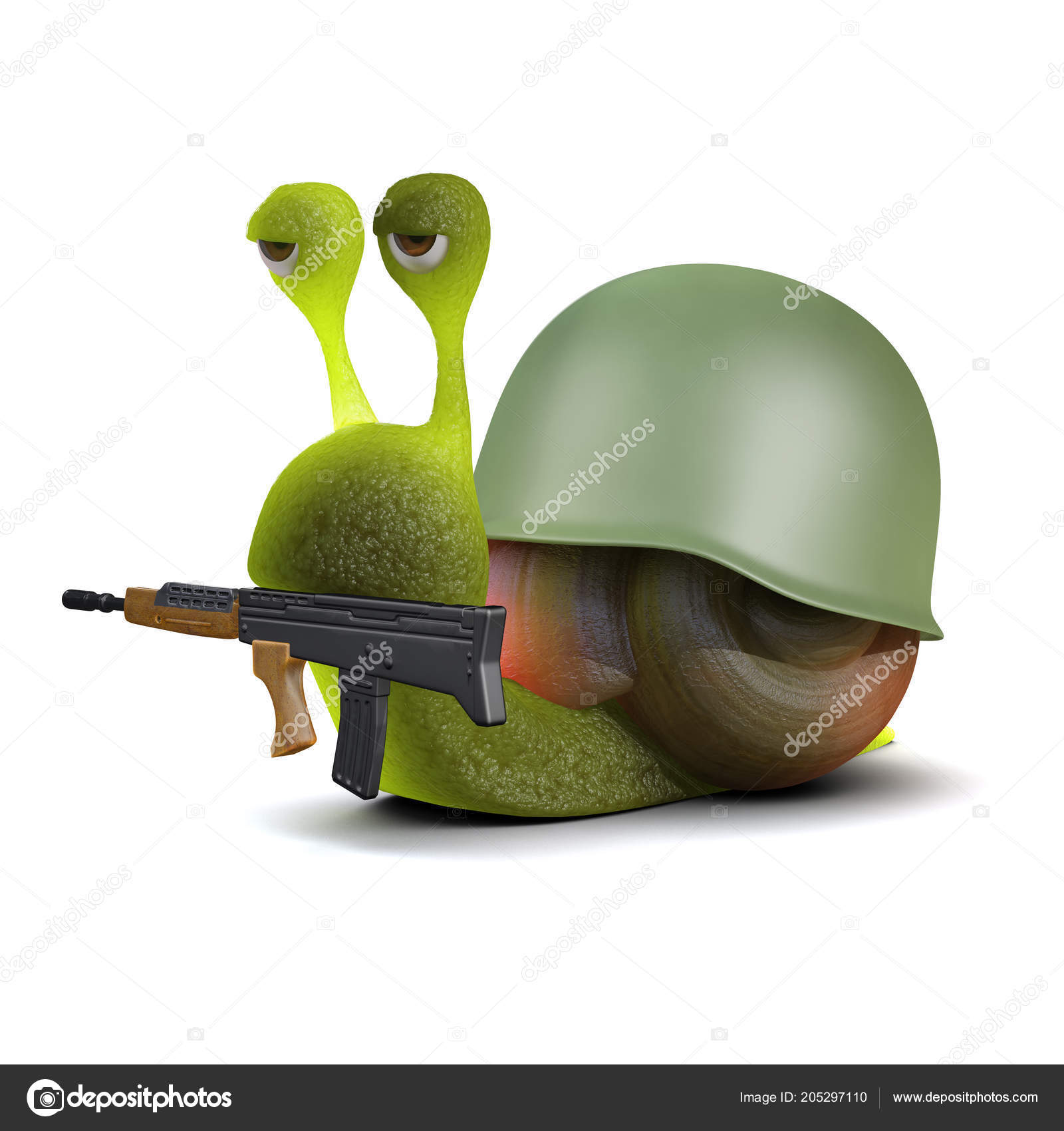 Render Snail Dressed Soldier Carrying Rifle His Mouth — Stock Photo ...