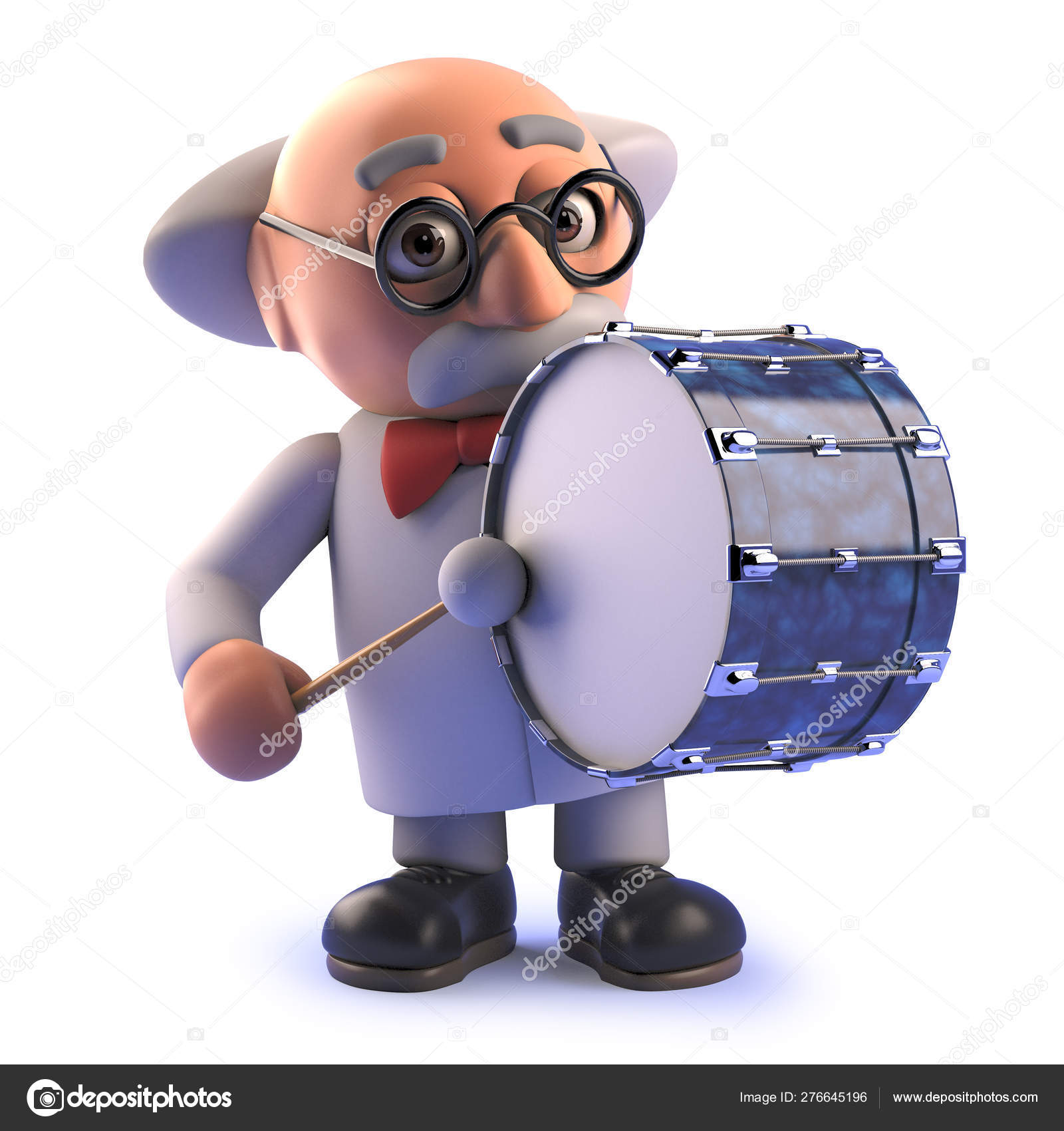 Loco científico profesor personaje tocando un bombo en 3d — Foto de ...