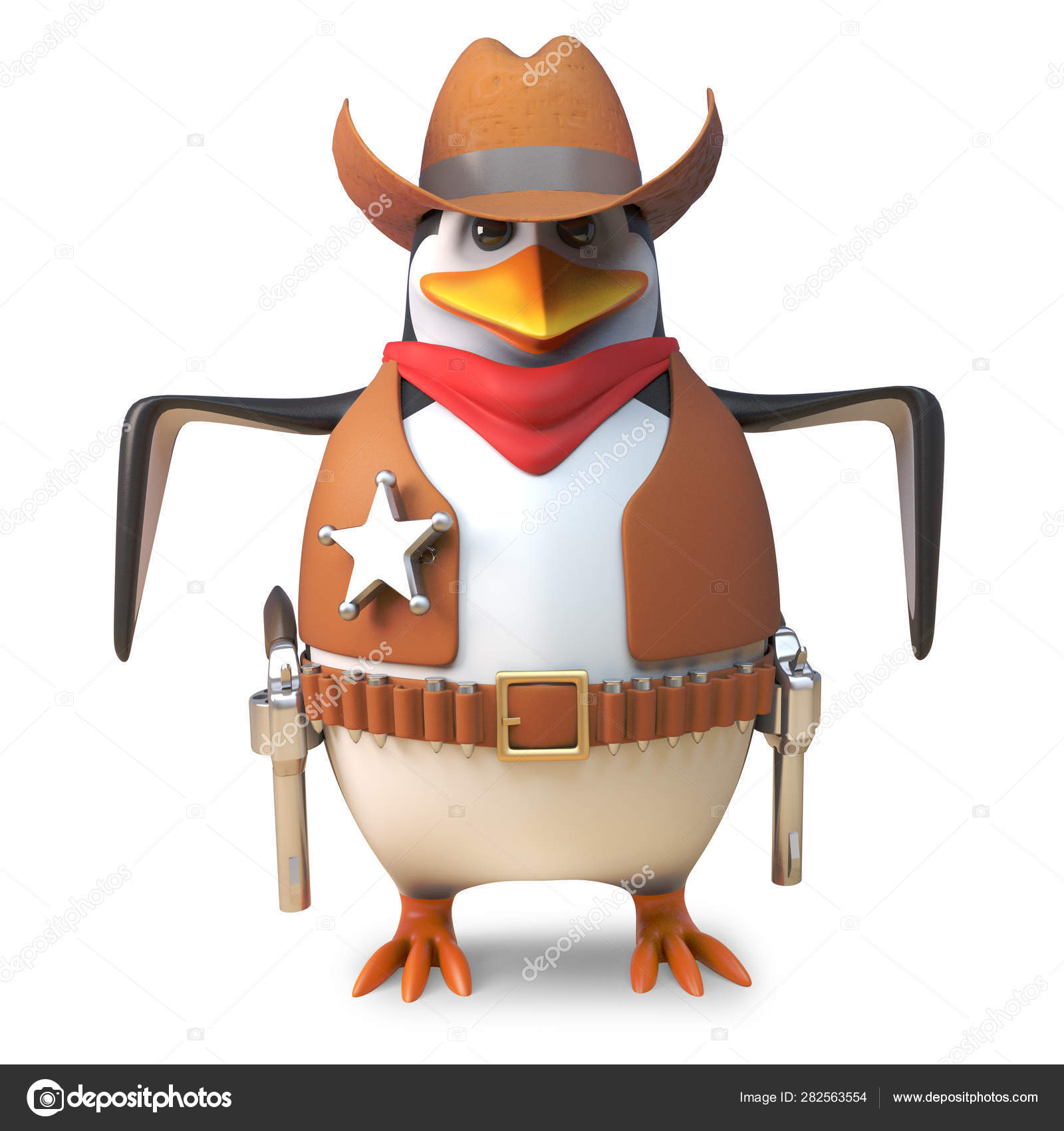Brave sheriff penguin the wild west cowboy ready to quick draw in a gun ...
