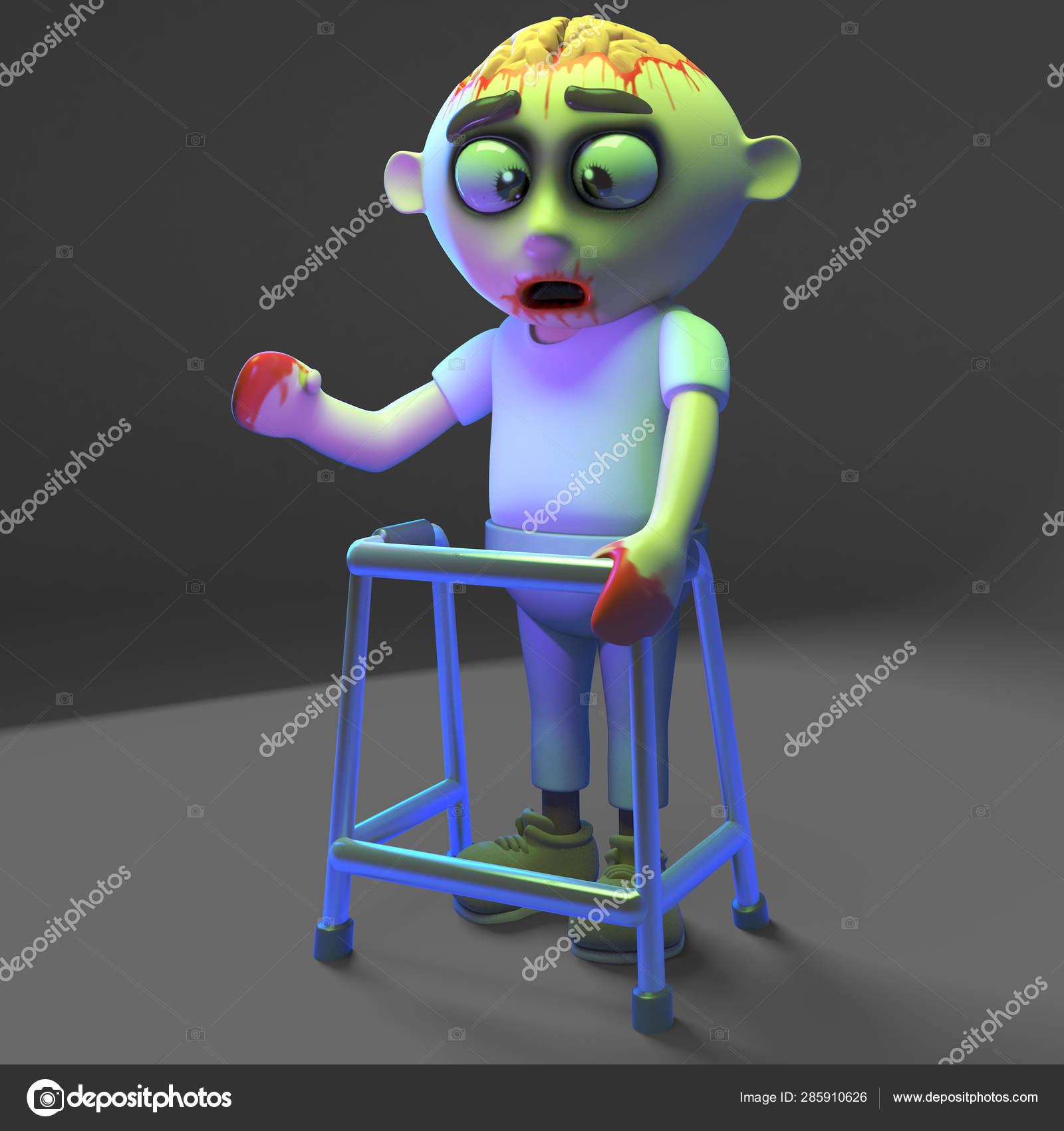 Very old zombie monster needs a walking frame to go to the shops, 3d ...