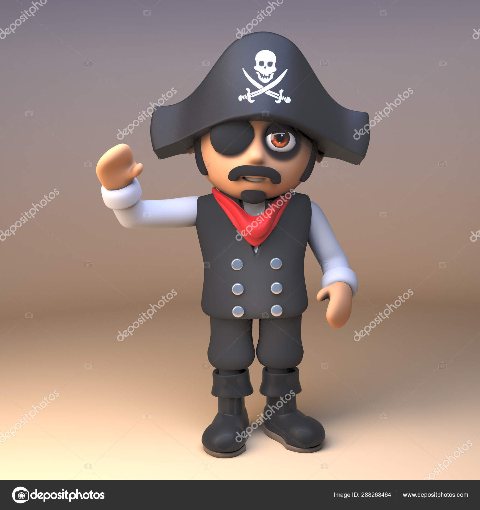 Friendly 3d pirate captain wearing jolly roger skull and crossbones hat ...