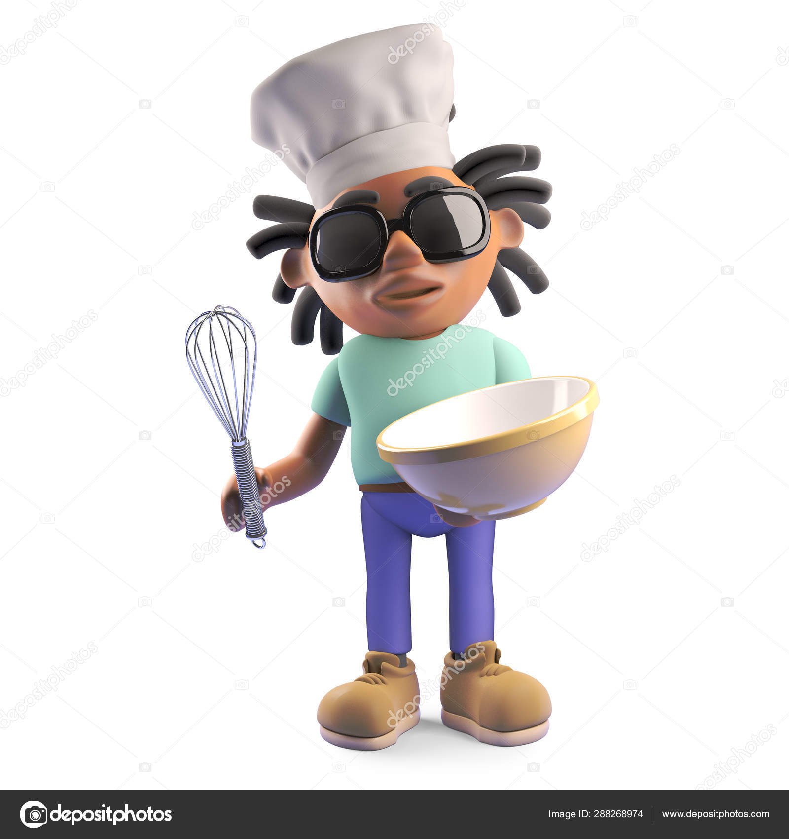 Cool rasta dreadlocks man with chef hat and mixing bowl, 3d ...