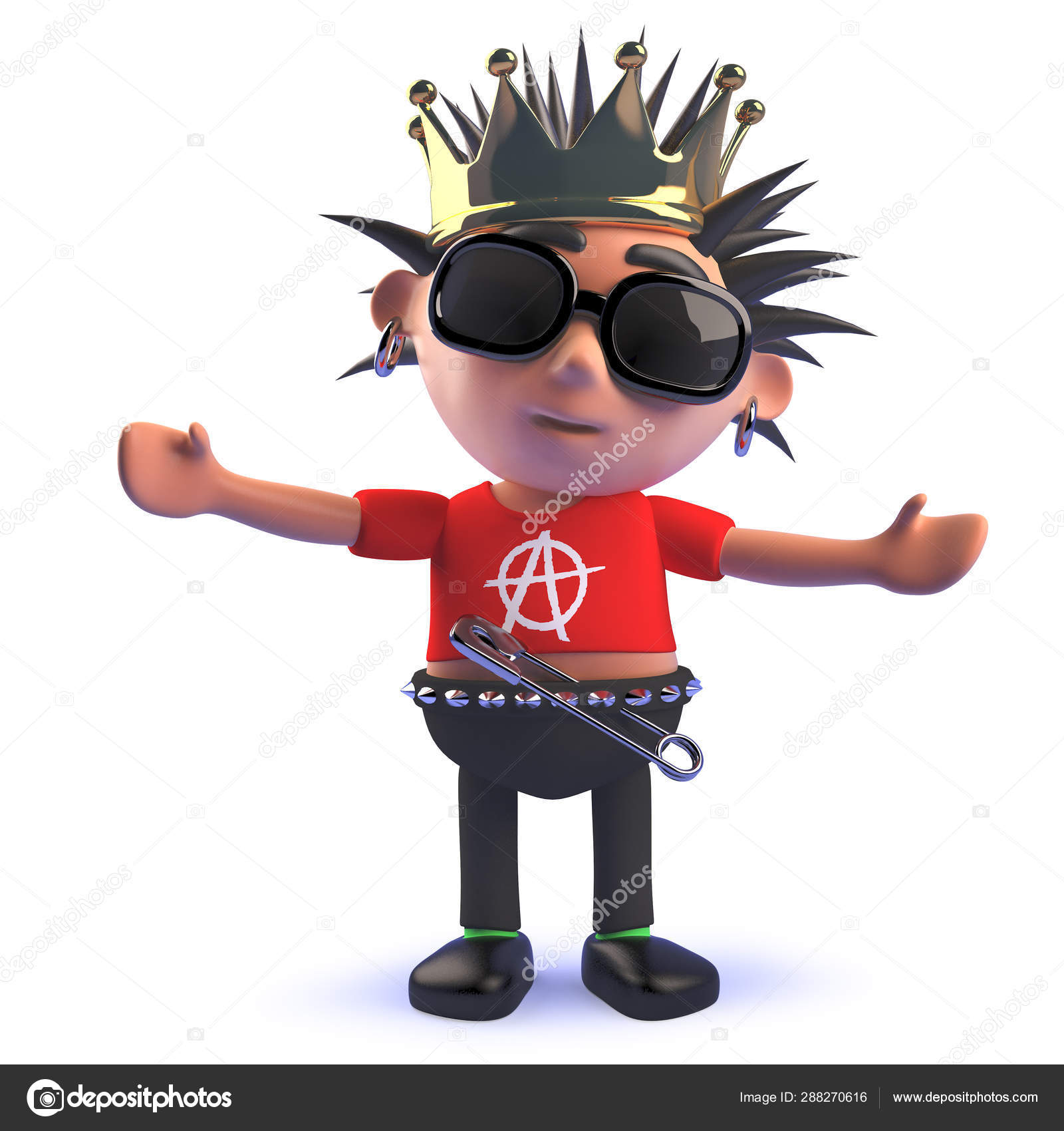 King cartoon punk rock characte in 3d wearing a royal gold crown Stock ...