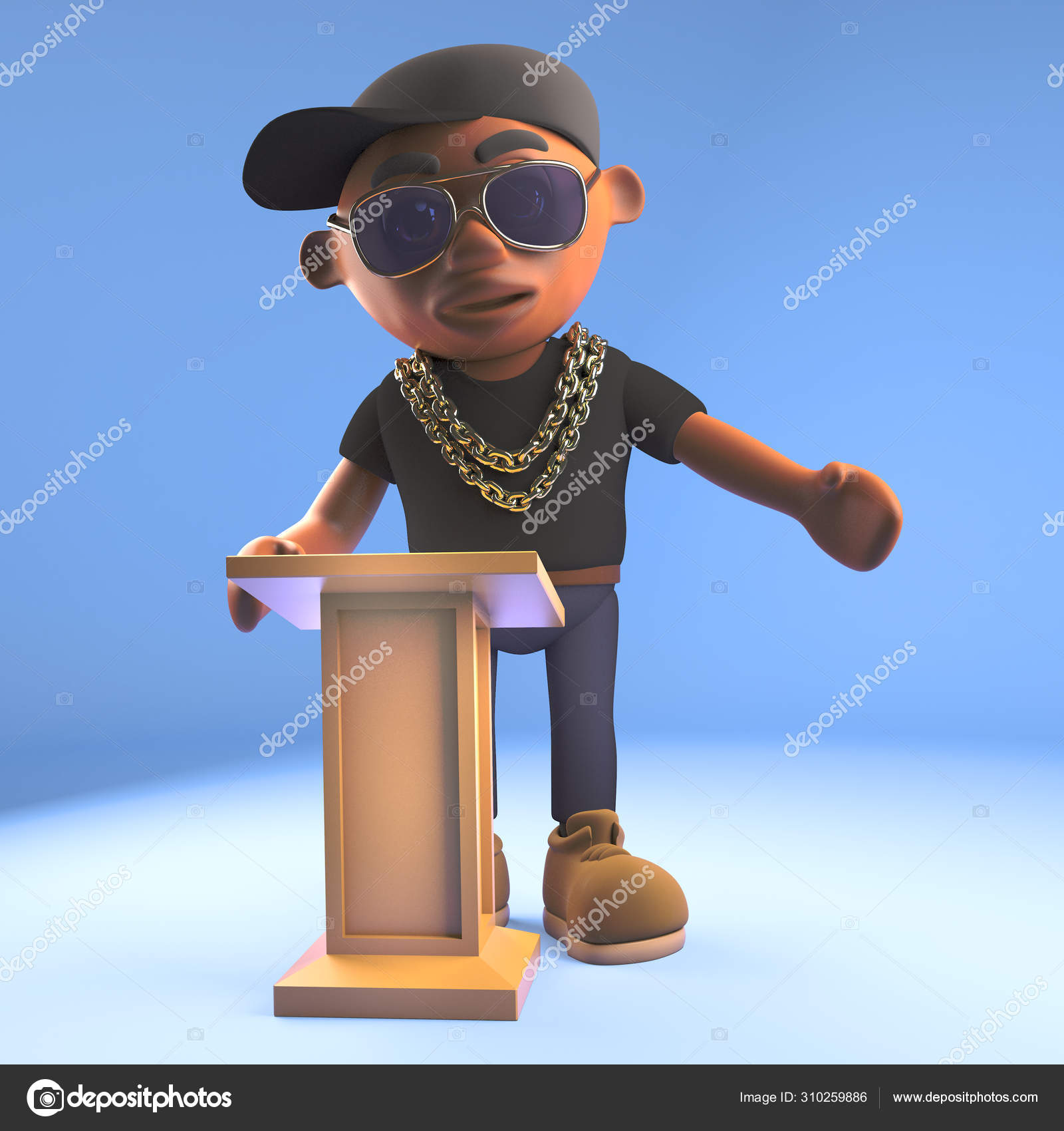 Cartoon 3d black hiphop rapper emcee lecturing at the lectern, 3d ...