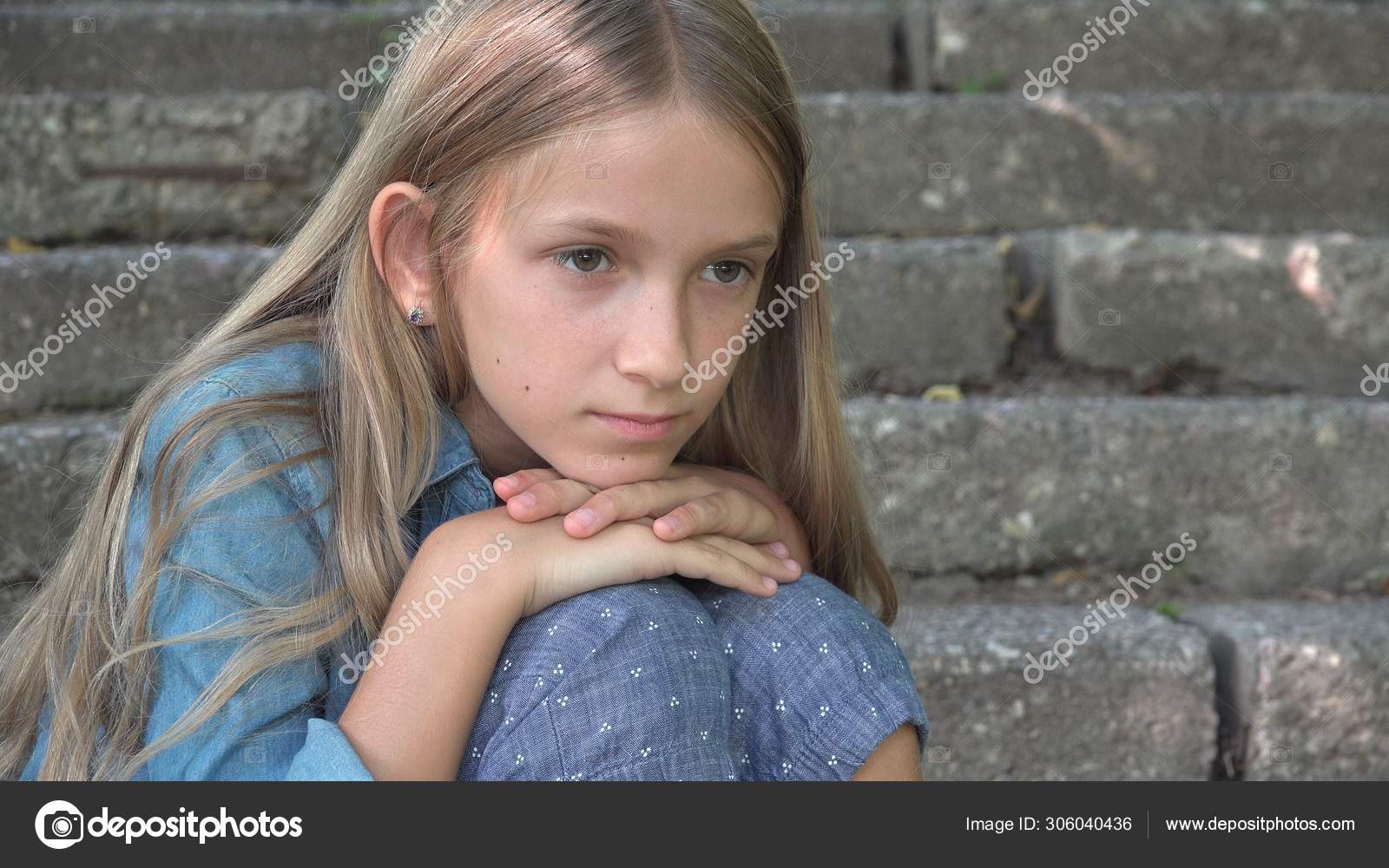 Sad Child, Not Playing Alone Kid, Unhappy Thoughtful Girl in Outdoor in ...