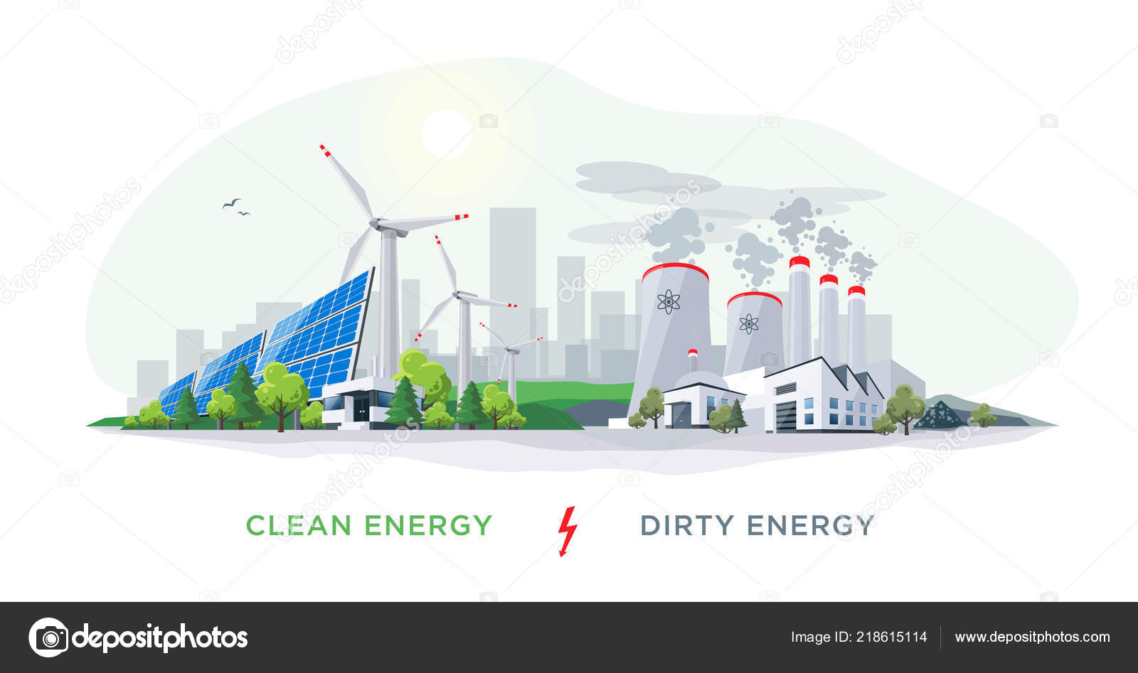 Vector Illustration Showing Clean Dirty Electricity Generation ...