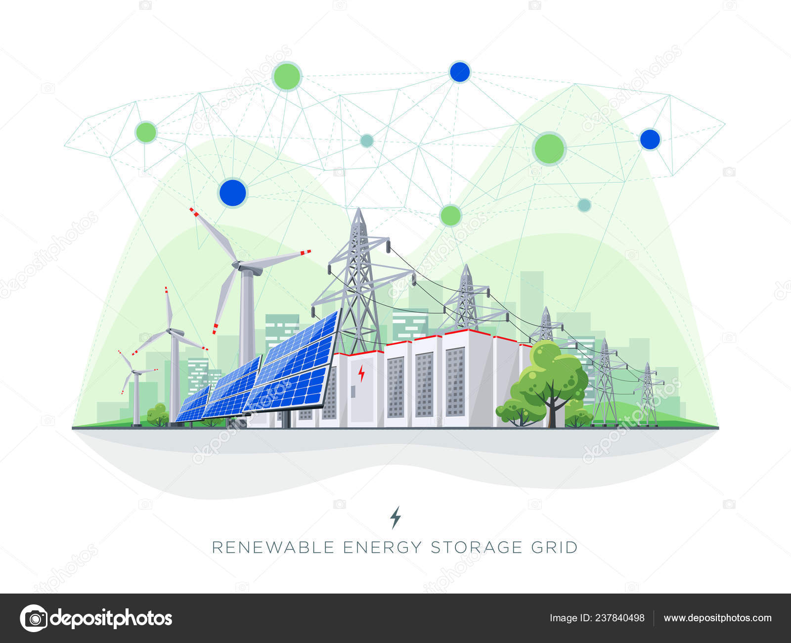 Renewable Energy Smart Grid Blockchain Connected System Flat Vector ...