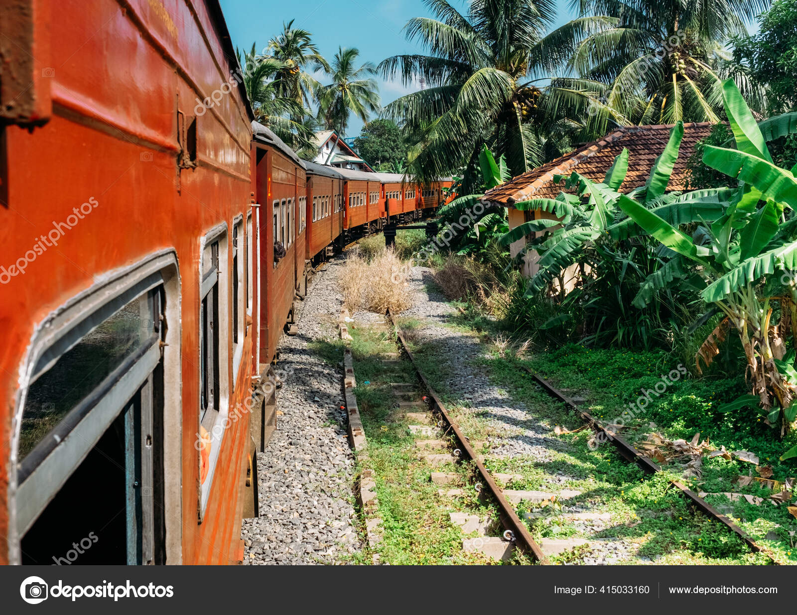 Scenery Railway Road Colombo Matara Train Goes Jungles Local Villages ...