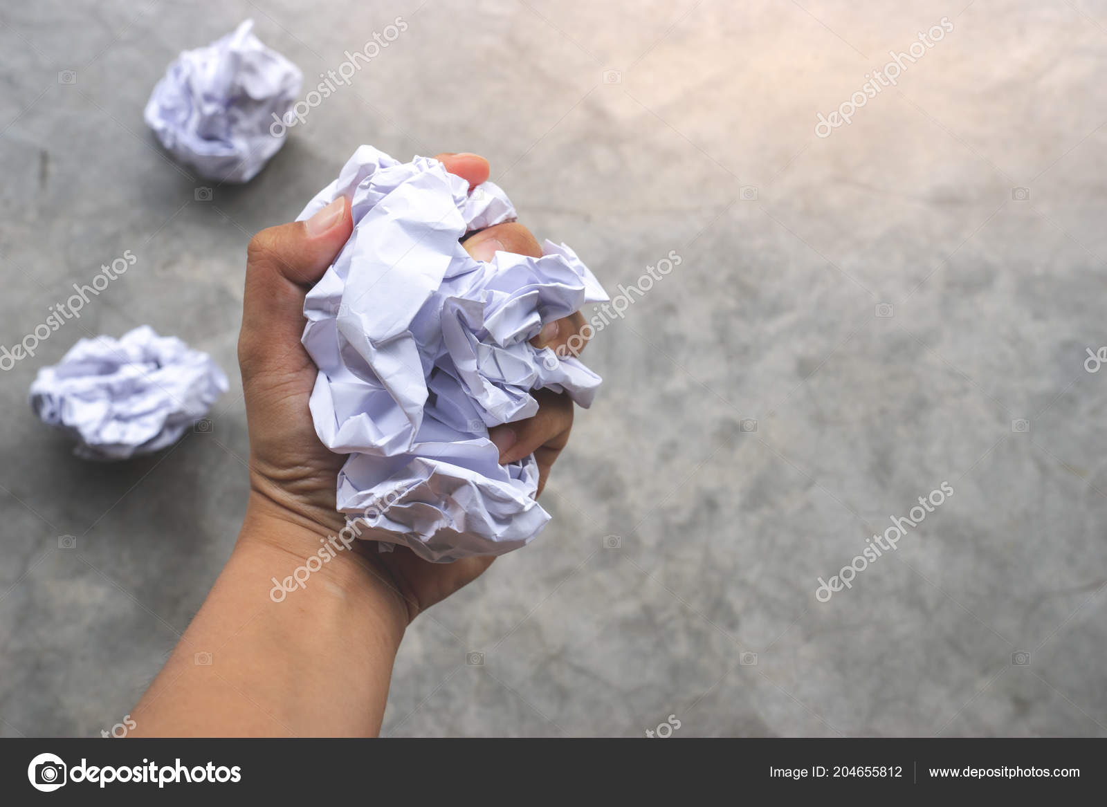 Human Hand Holding Crumpled Paper Ball Cement Background Stock Photo by ...