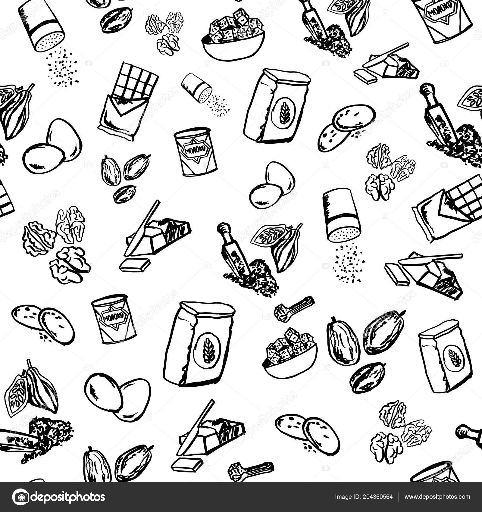 Cookie ingredients pattern on white background with plums and walnuts ⬇ ...