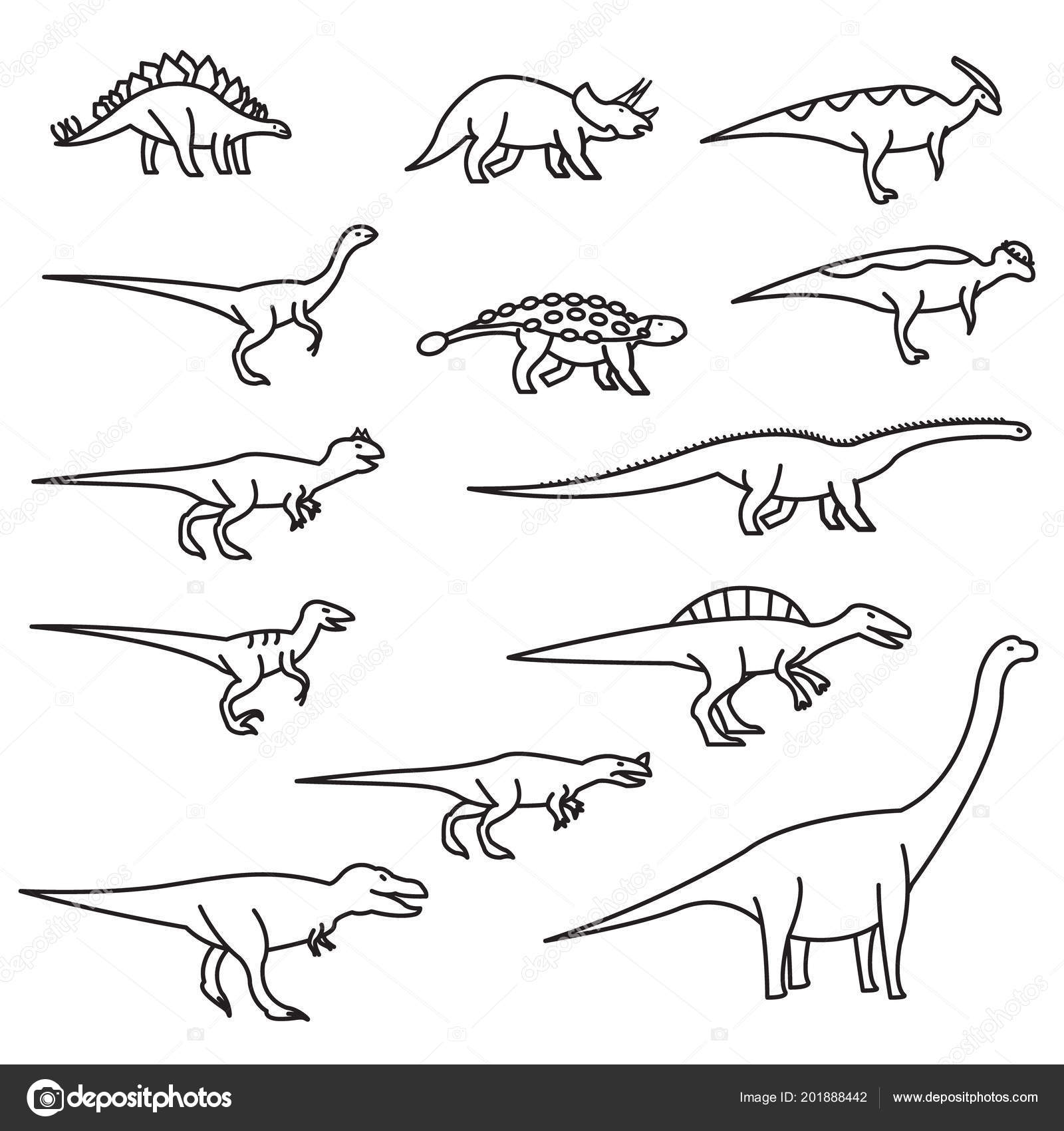 Dinosaurs Thin Line Icon Set Vector Outline Icons Set Stock Vector ...