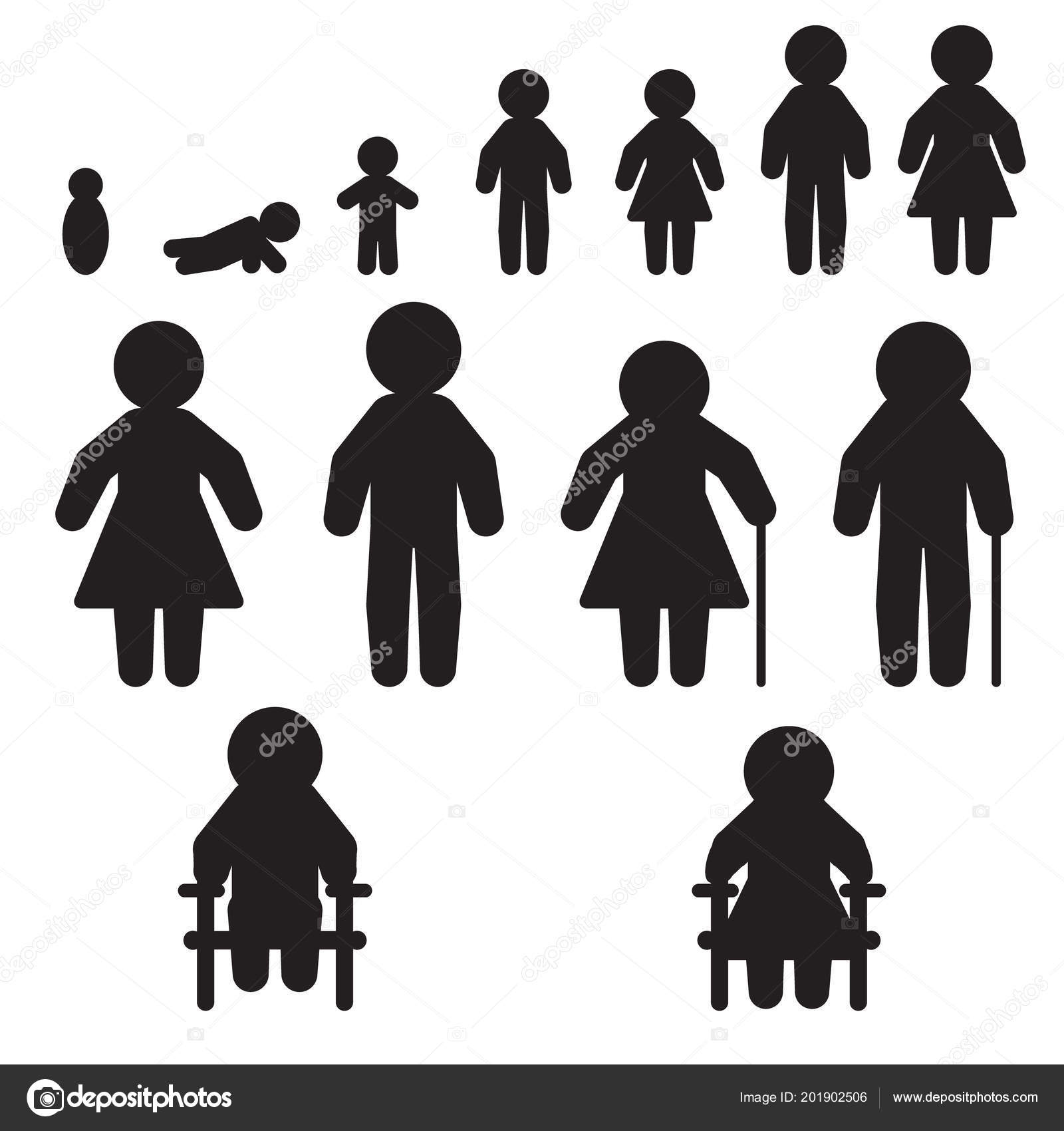 Conjunto Iconos Familiares Personas Varias Edades Niños Adultos ...