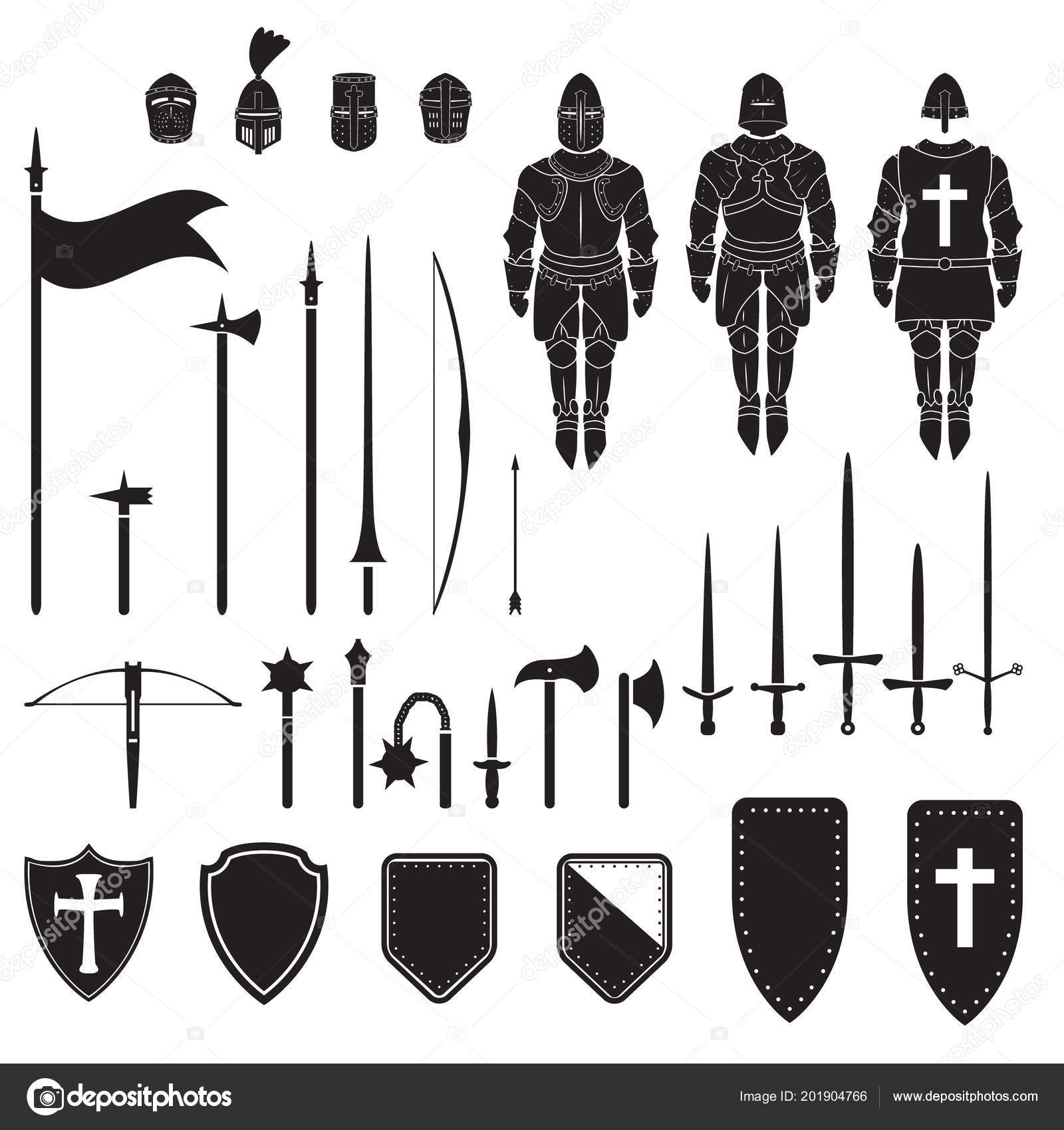 Warriors Series Medieval Knights Equipment Weapons Armor Vector — Stock ...