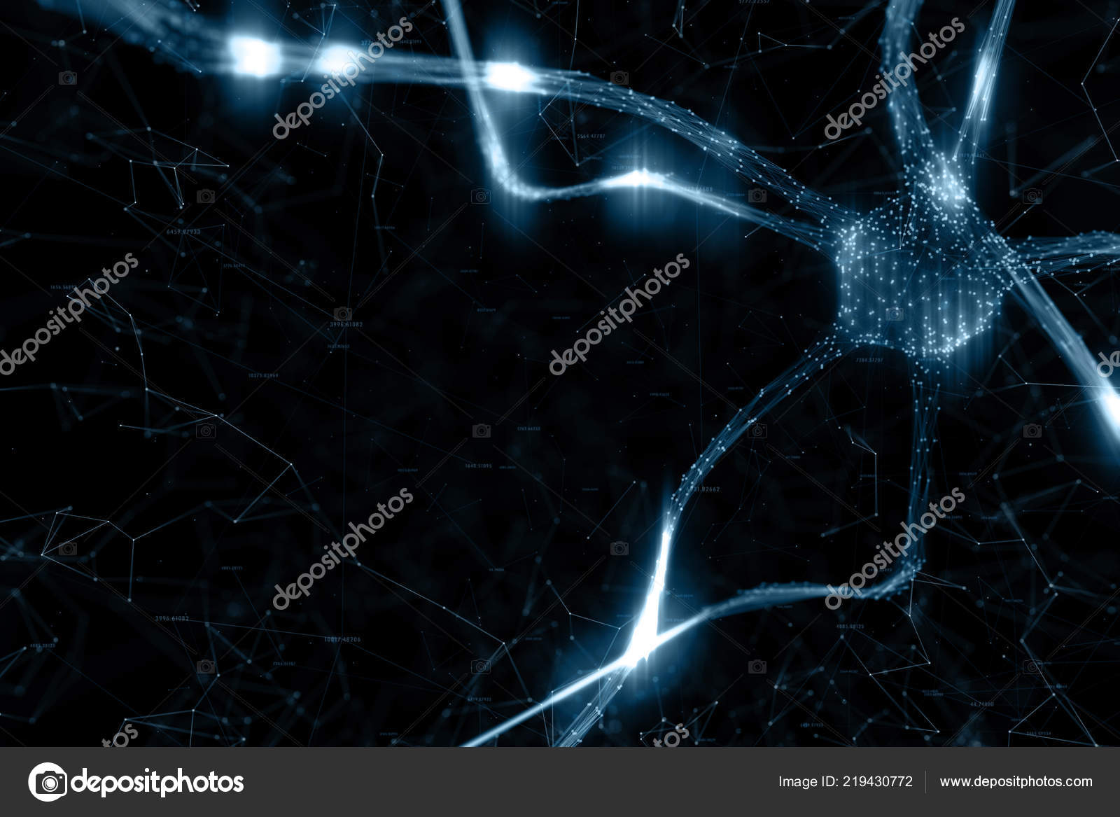 Artistic Blue Colored Neuron Brain Black Background Stock Photo by ...