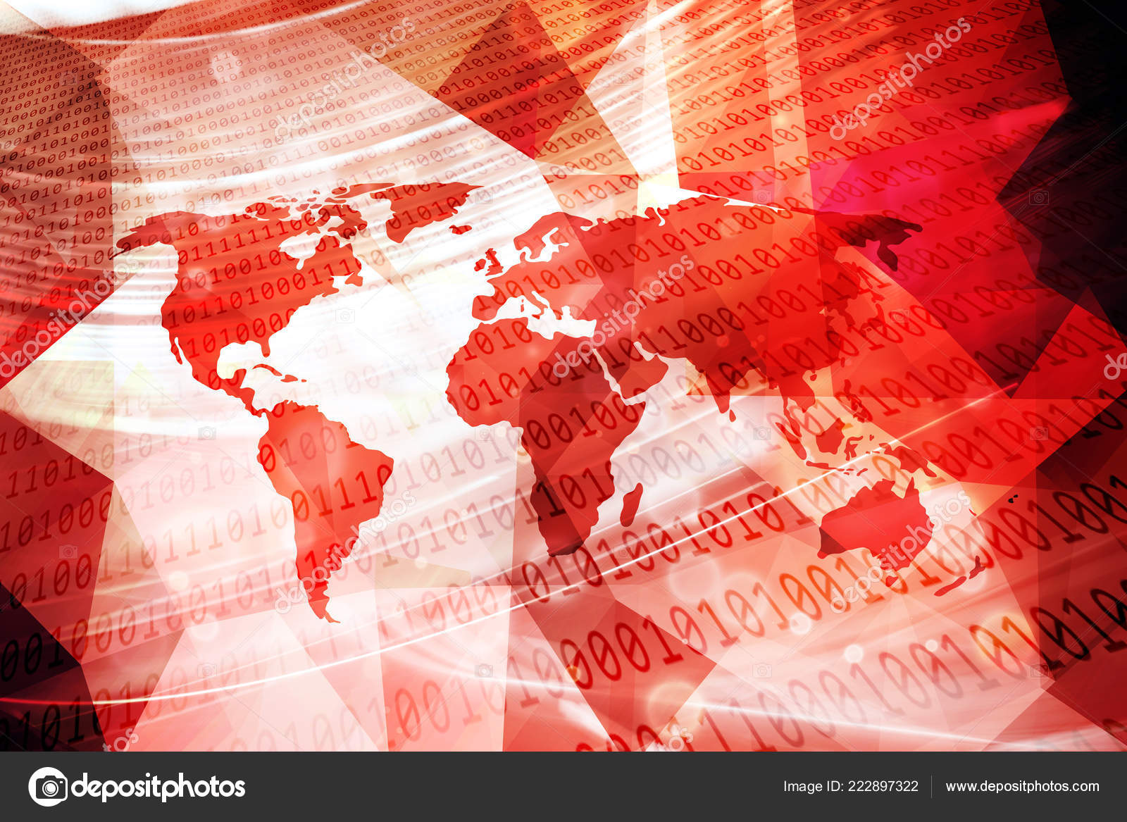 Red Colored Abstract World Map Computer Binary Numbers Illustration ...