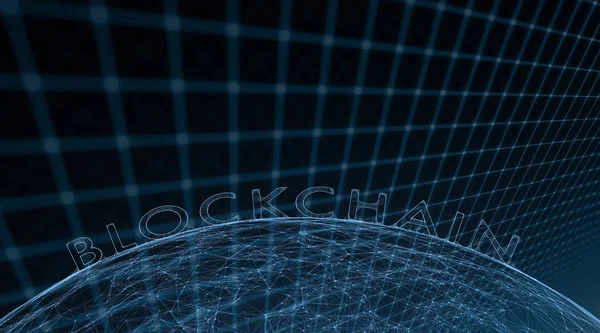 Artistic network sphere with blockchain word illustration background ...