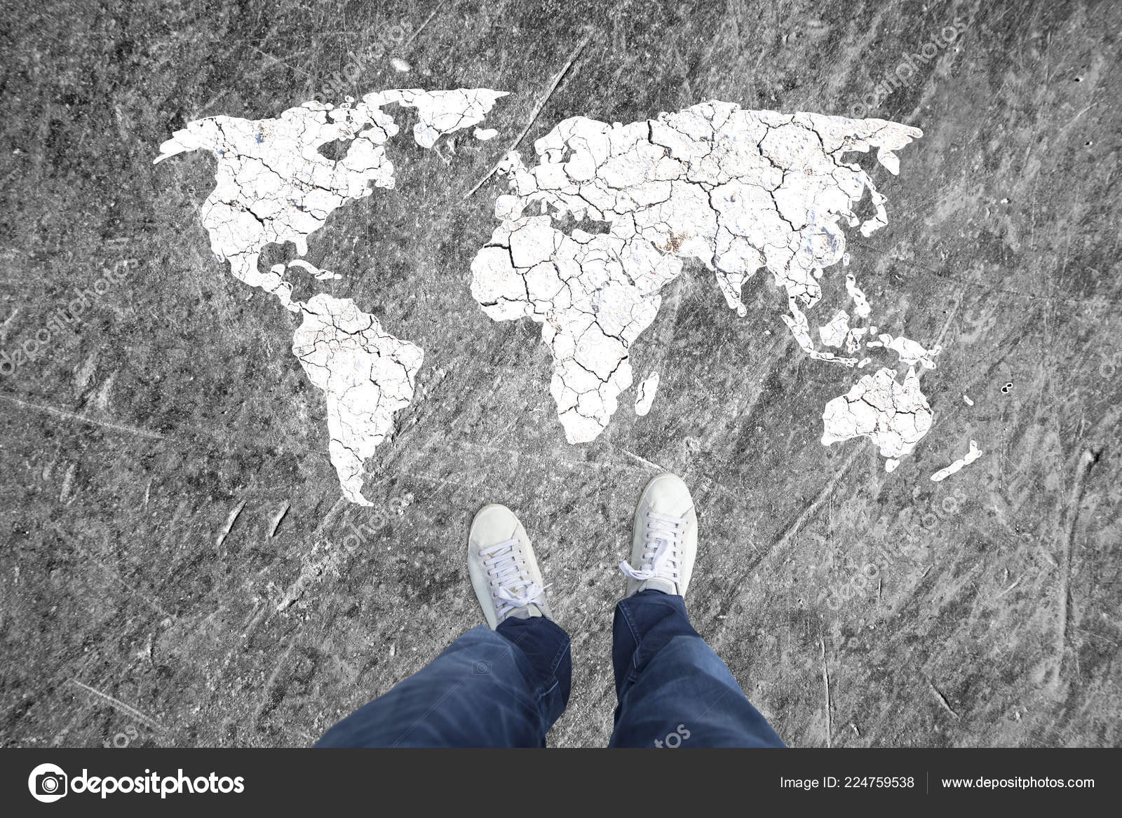 Top View Man Legs Soil Textured Cracked World Map Grunge Stock Photo by ...