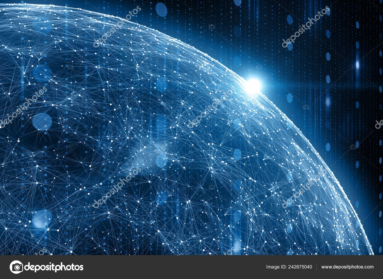 Digital Network Data Globe View Space Flare Light Artificial ...