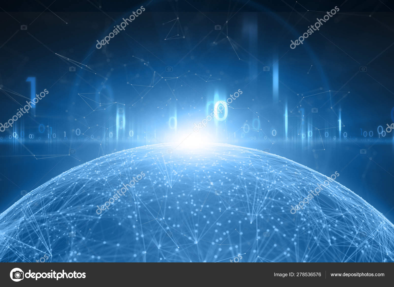 Esfera Digital Azul Brillante Con Red Números Binarios Computadora Brillante — Foto de stock ...