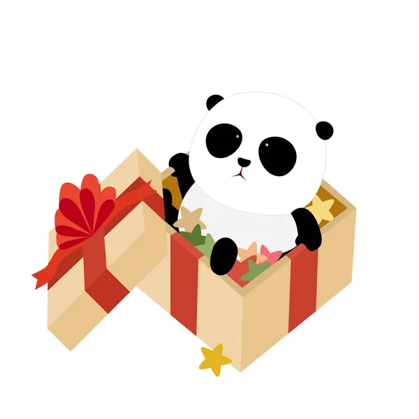 Vektorové Ilustrace Roztomilý Kreslený Panda Obra Sedí Zemi Ruce Držet ...