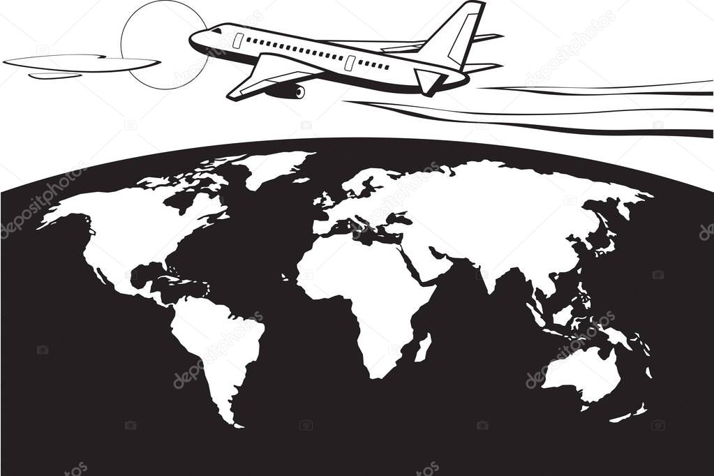 Avión Pasajeros Que Vuela Alrededor Del Mundo Ilustración Vectorial ...