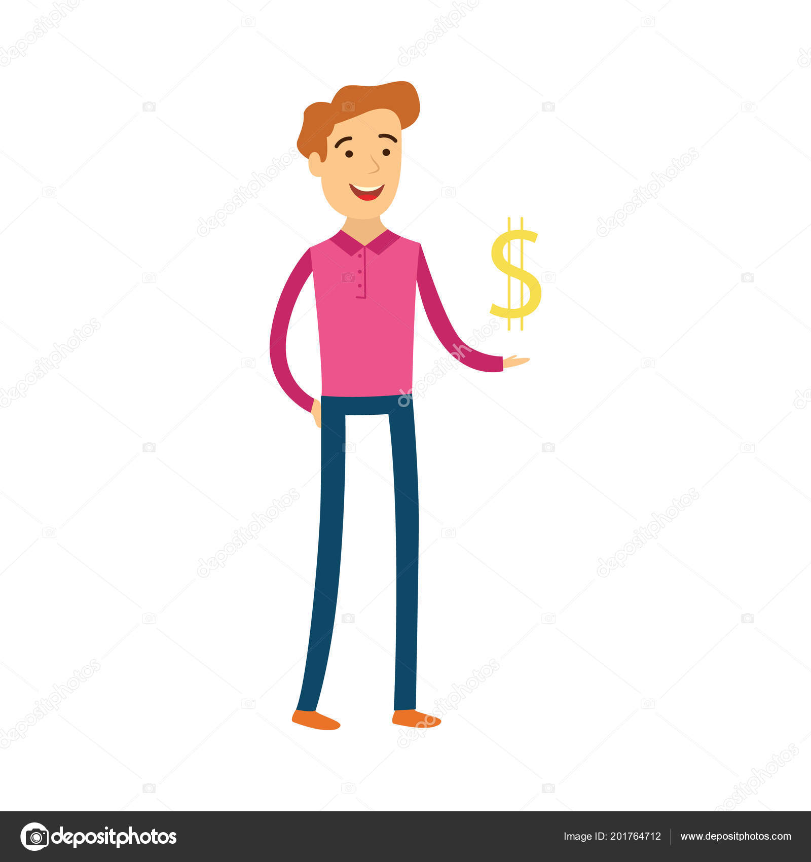Young man with dollar sign in his hand - male cartoon character of ...