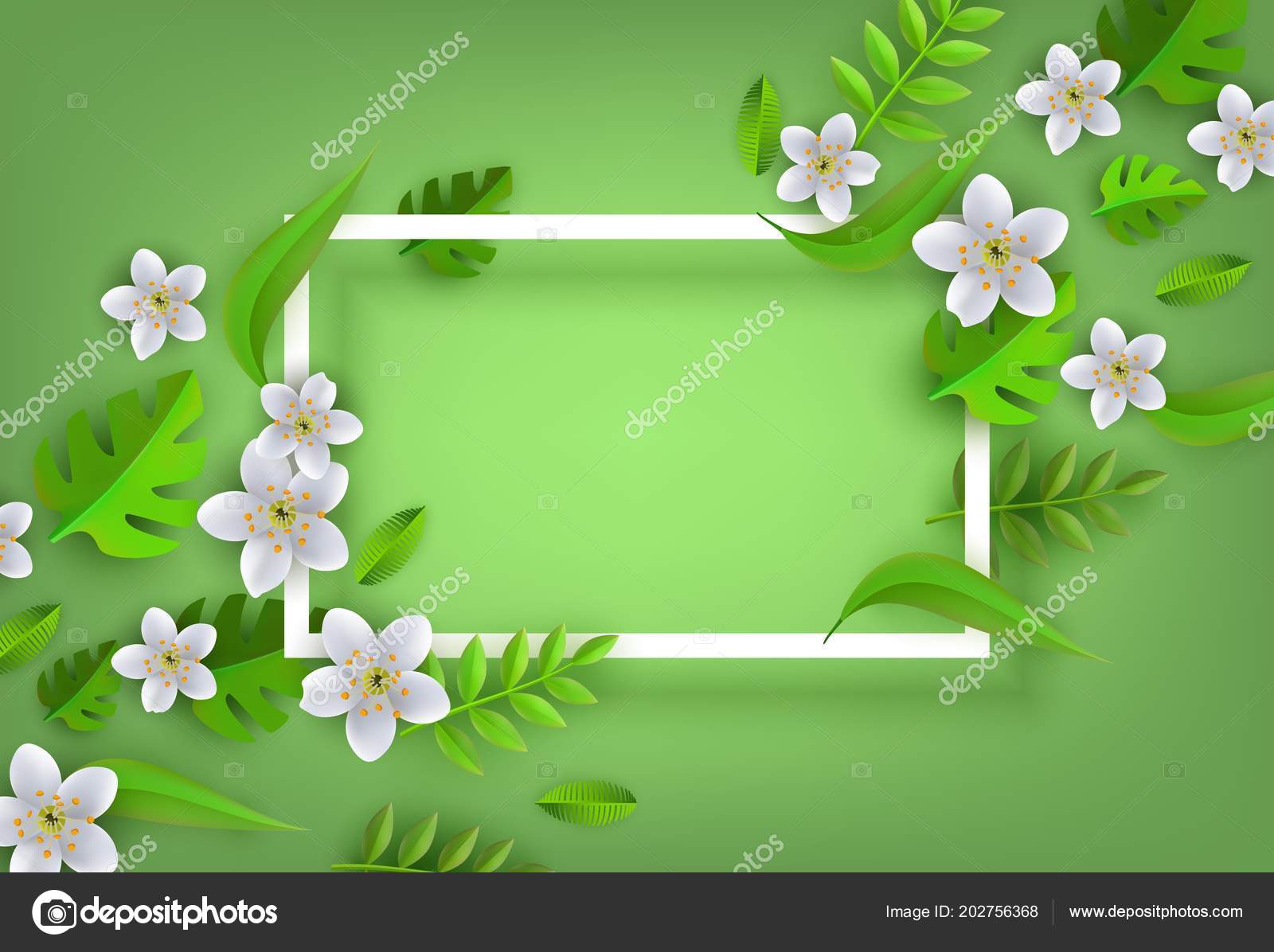 Vector green leaves frame background template Stock Vector by ...