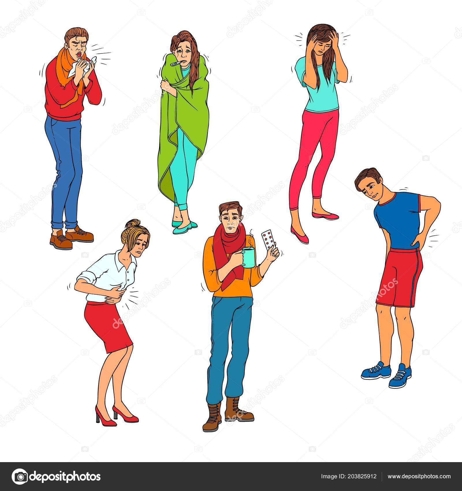 Sick characters set of people with health problems isolated on white ...