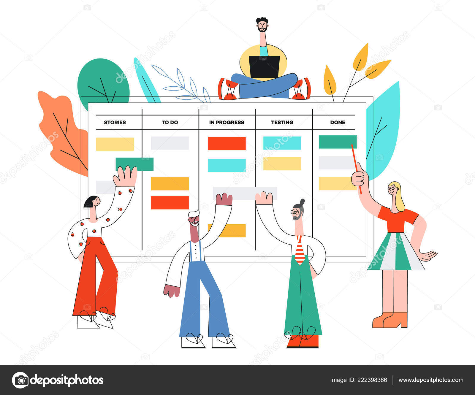 Vector Flat Agile Scrum Kanban Methodology Meeting Stock Vector Image