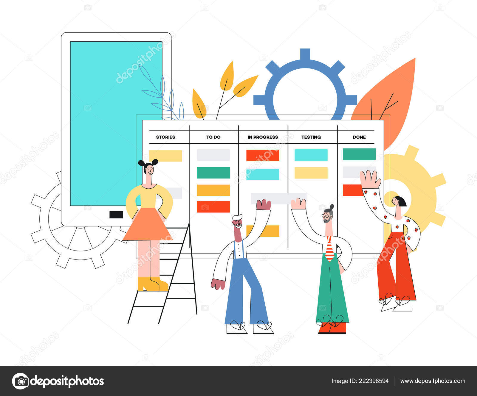 Vector illustration of scrum planning technique of teamwork concept ...