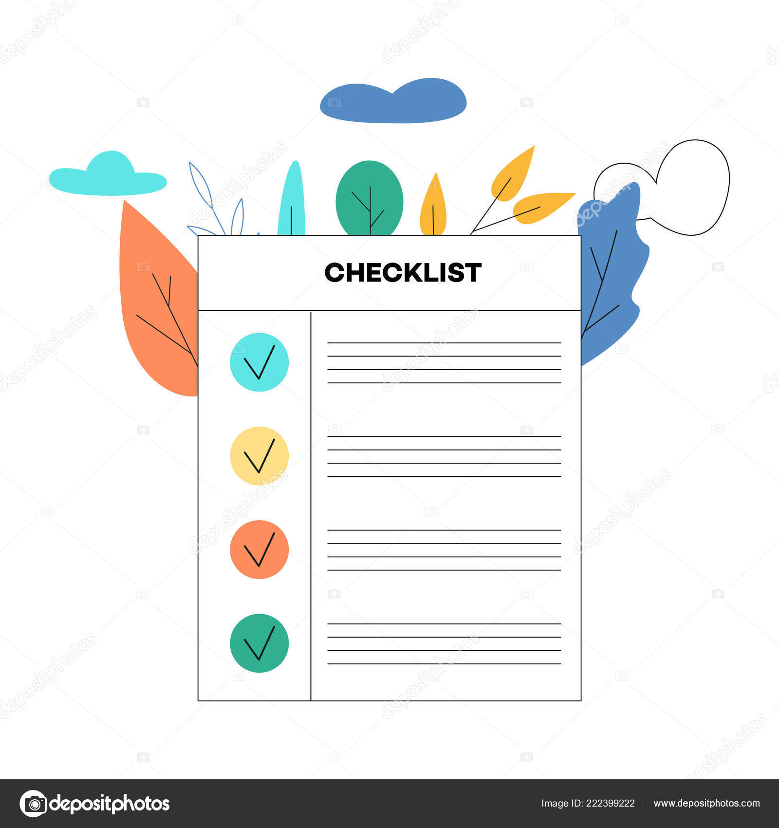 Vector illustration of checklist with recorded tasks or items with ...
