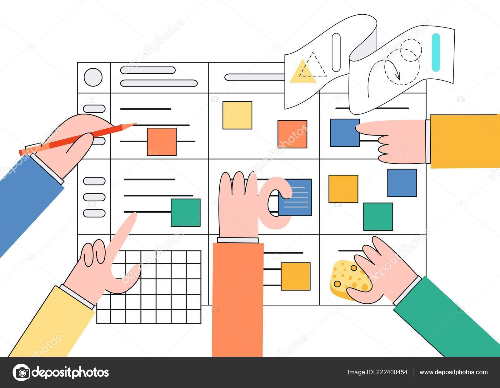 Vector illustration of scrum planning technique of teamwork on software ...