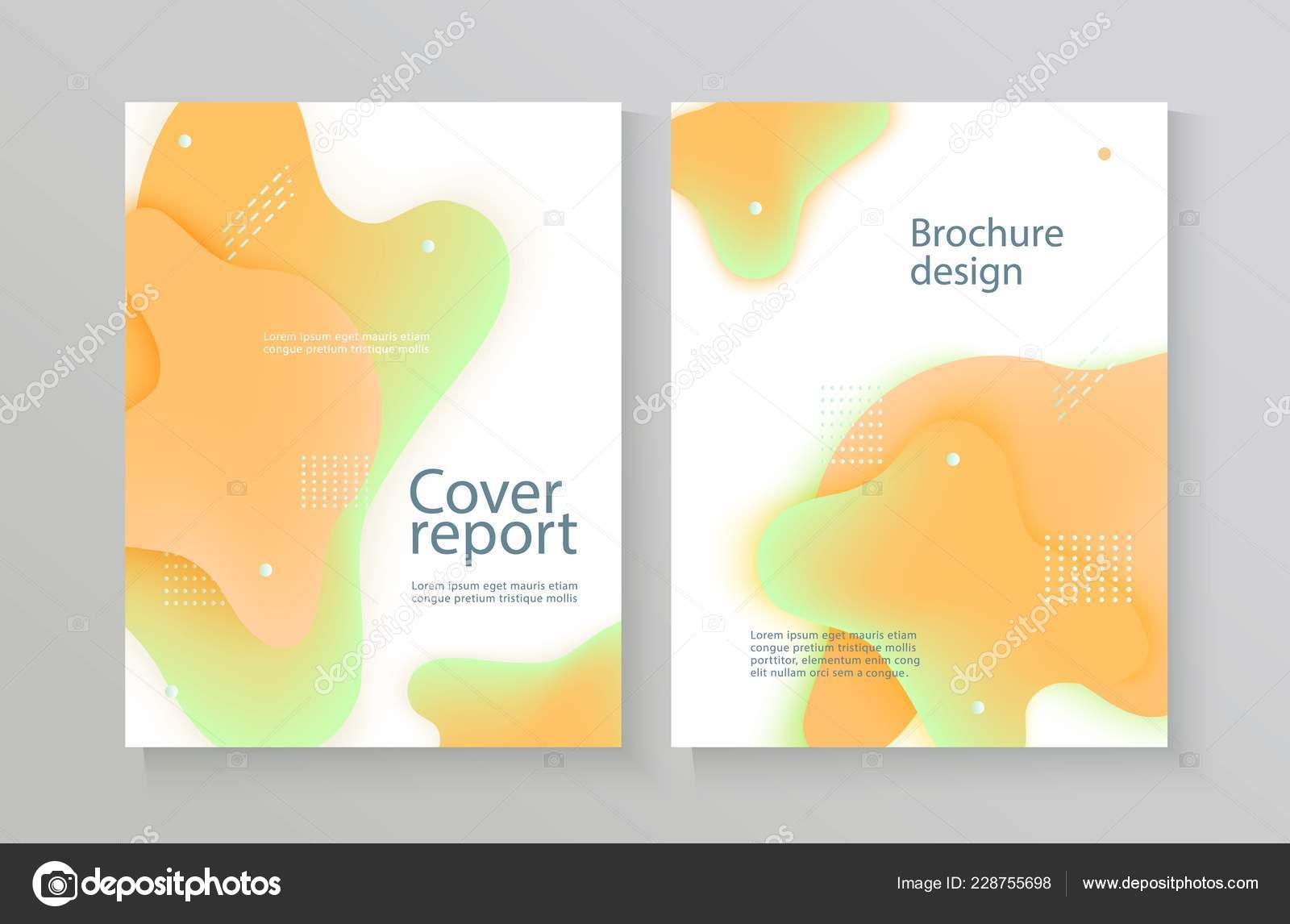Report cover template with gradient liquid drop shapes on white ...